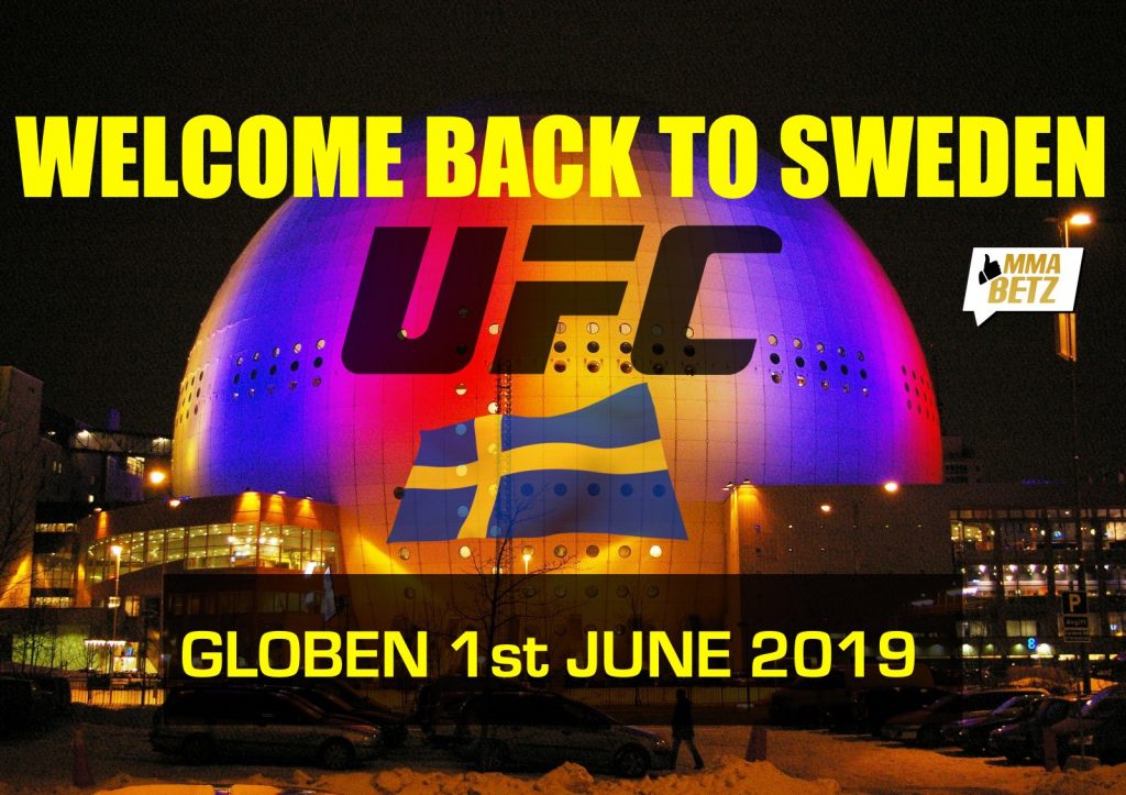 UFC back to Sweden and Globe Arena 1st of June 2019 - MMABETZ.com